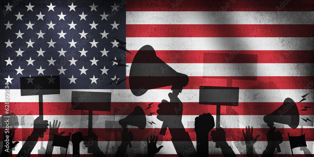 Protest in the United States of America, background design with waving ...