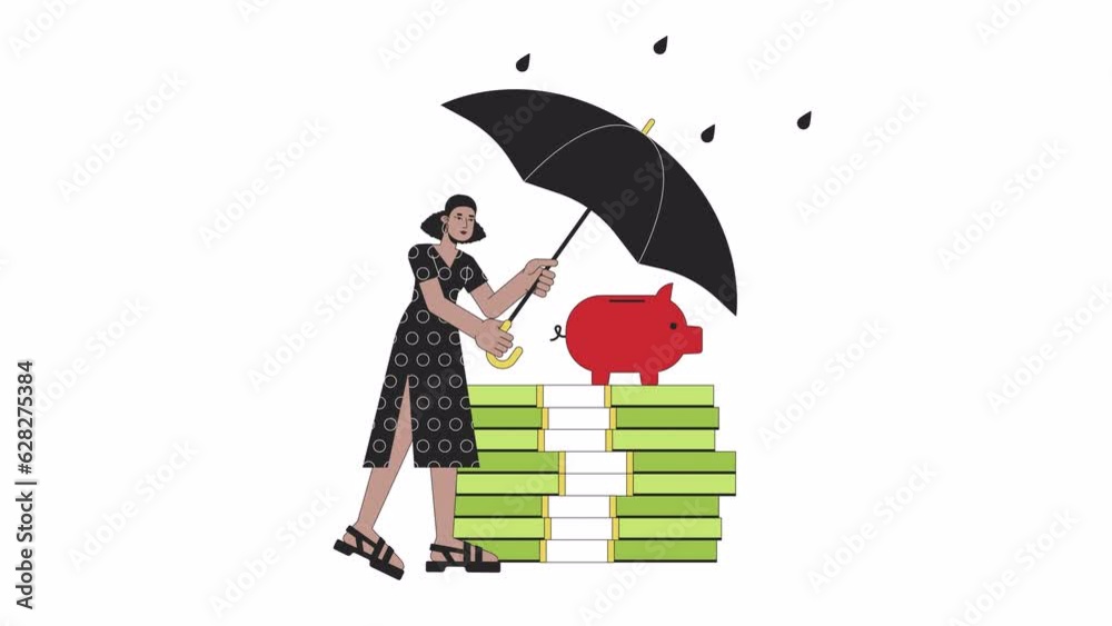 Financial risk management line 2D animation. Black woman hiding ...