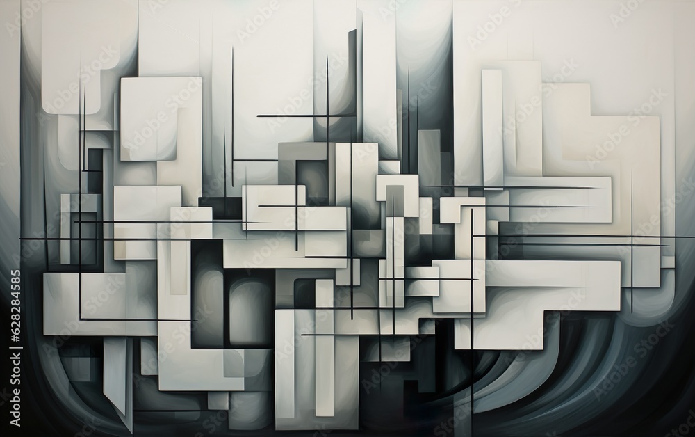 abstract painting, Tranquil Cubist depiction of nature using a ...