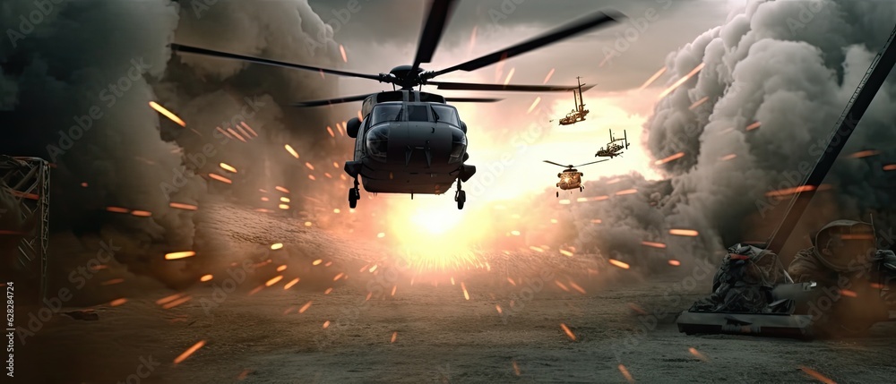 Military helicopter battle scene war army conflict fight Generative AI ...