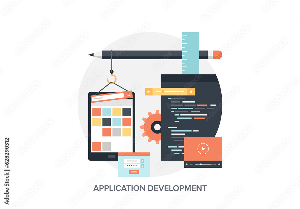 Abstract flat vector illustration of application development concept ...