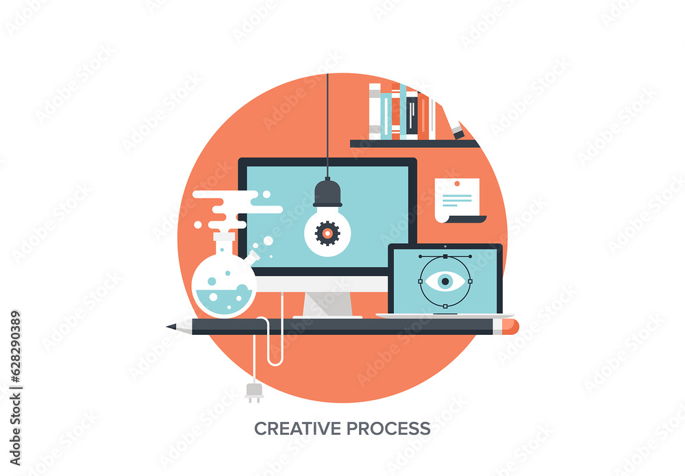 Abstract flat vector illustration of creative process concept. Elements for mobile and web ...
