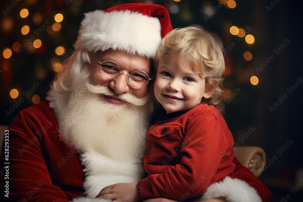 Cute and ruddy Santa Claus holds a 4 year old kid in his arms. | Uwalls ...