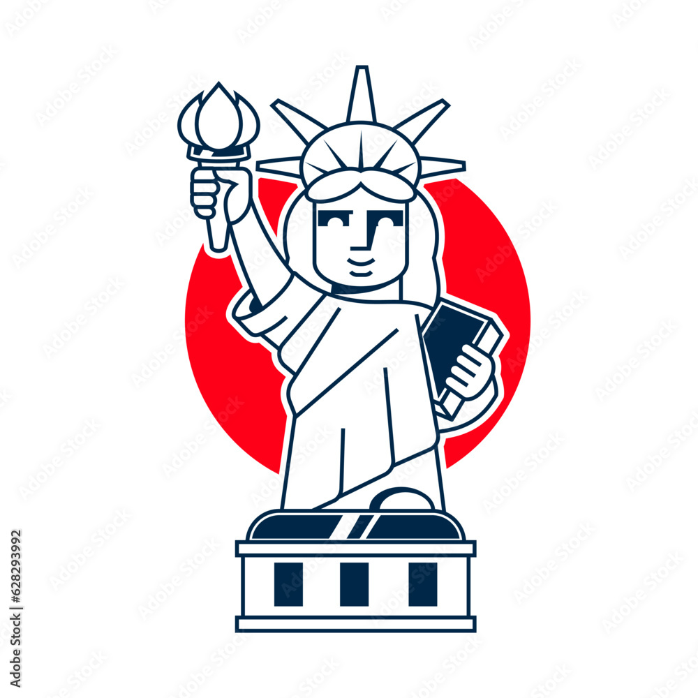 Poster Continuous one line drawing of american symbol statue of liberty ...