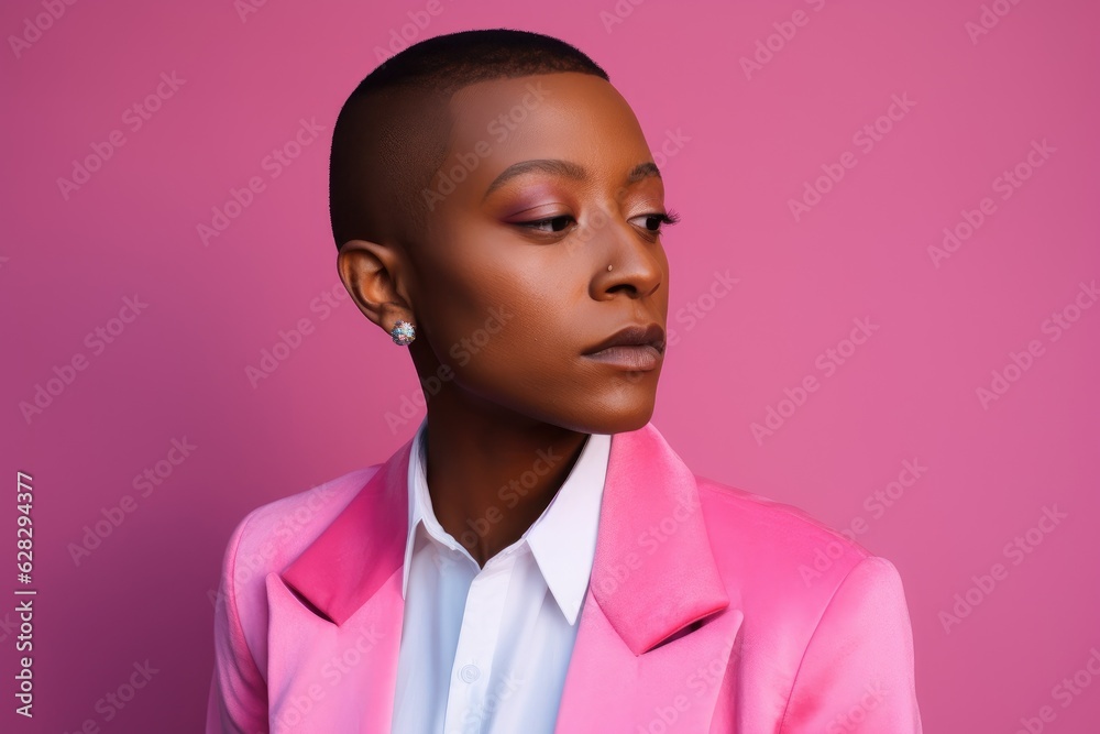 gender neutral, black person and fashion portrait with a pink ...