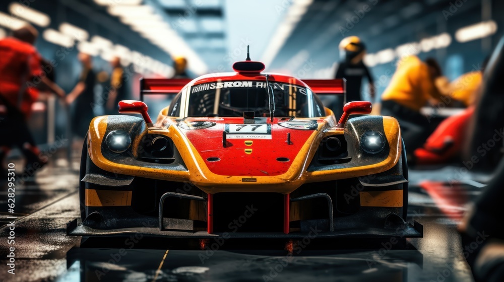 Professional pit crew ready for action as their team's race car arrives ...