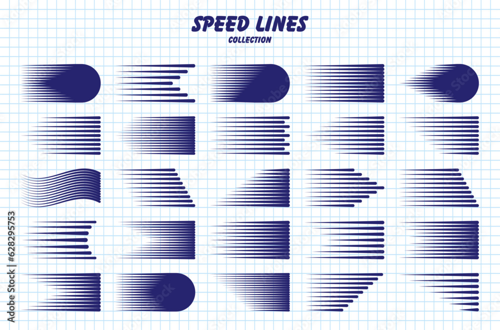 Hand drawn cartoon speed lines with round corners on checkered paper ...