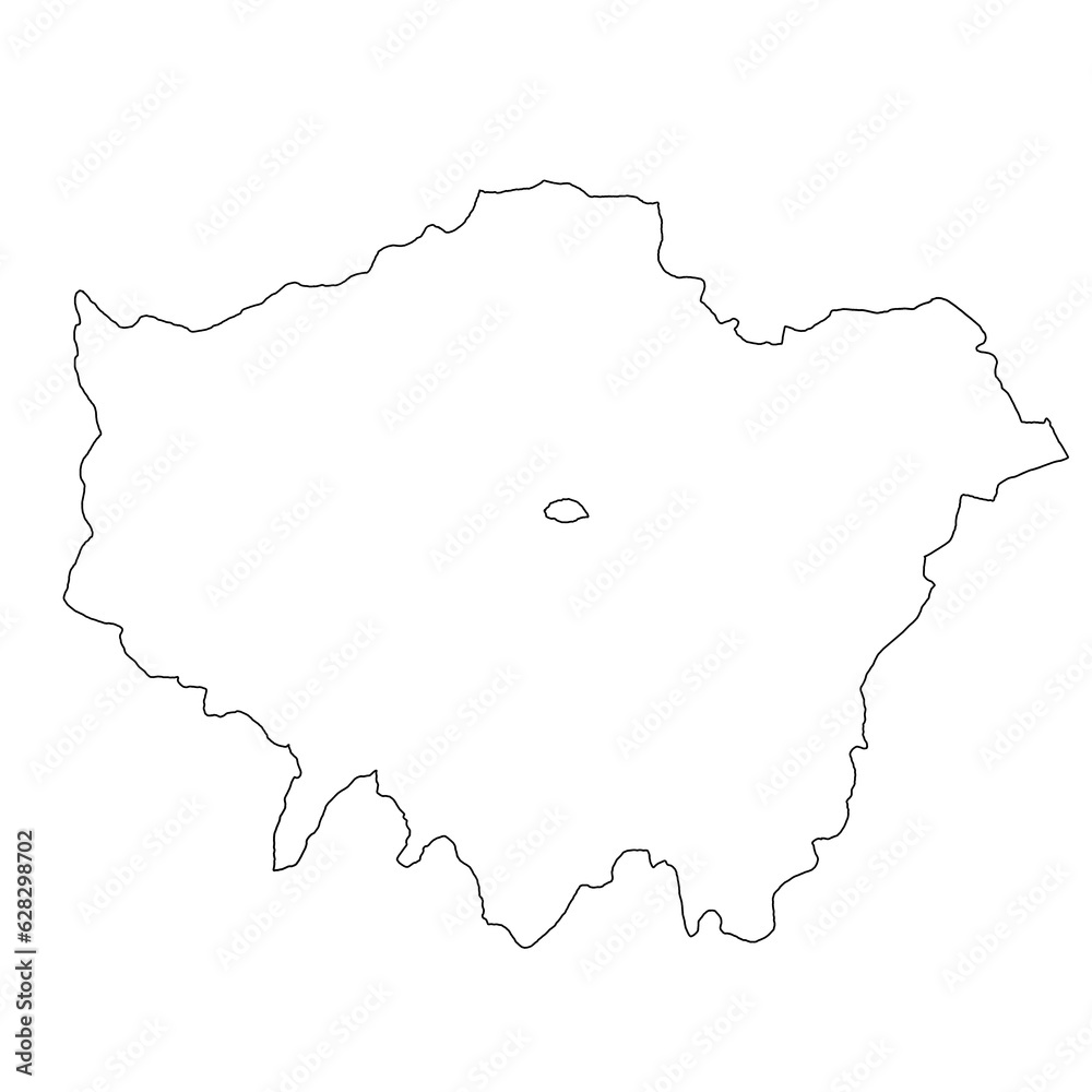 Map of London in Greater London province on white background. single ...