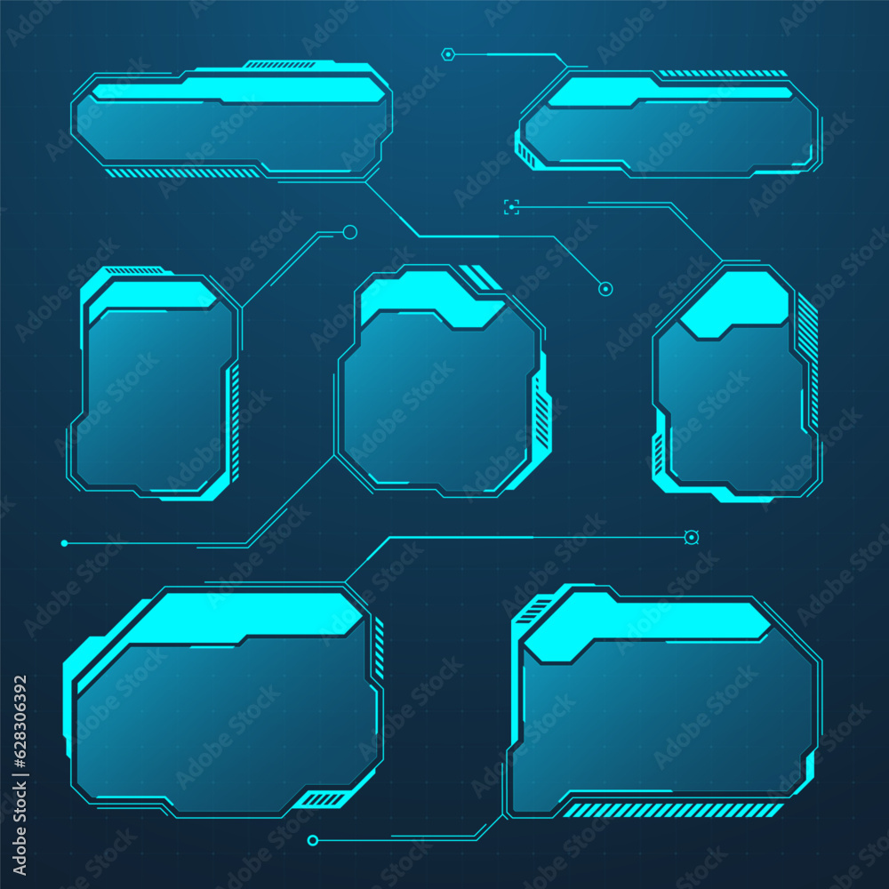 Blue futuristic HUD or UI elements. Sci-fi user interface text boxes ...