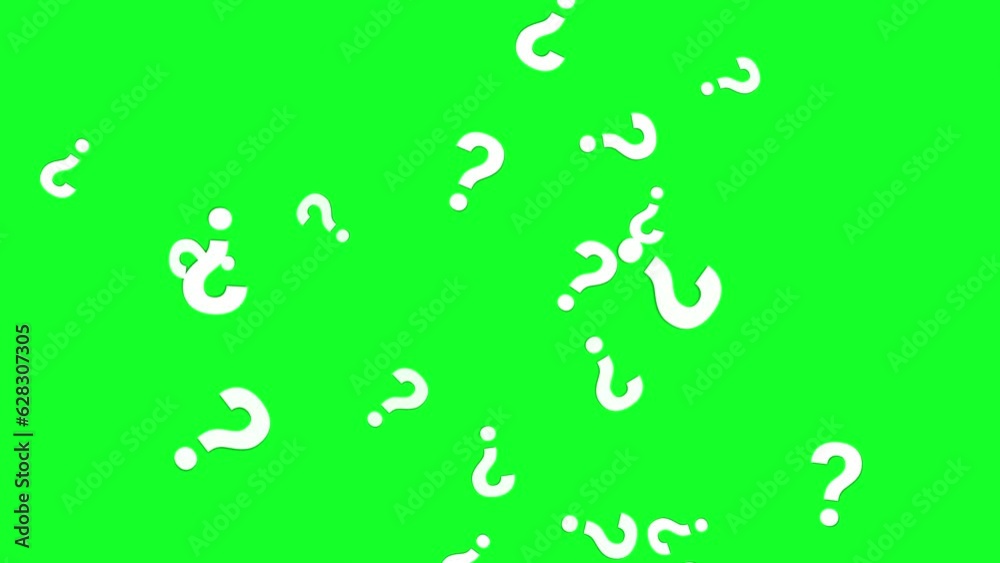 White question marks moving and rotating isolated on green screen ...
