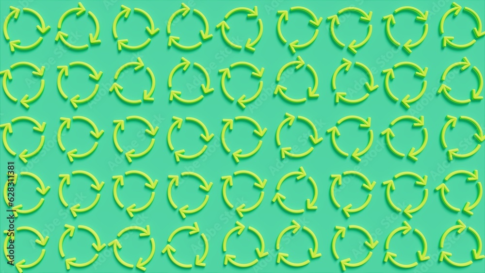 Green color cycle and recycling symbols group background, eco theme, 3d ...