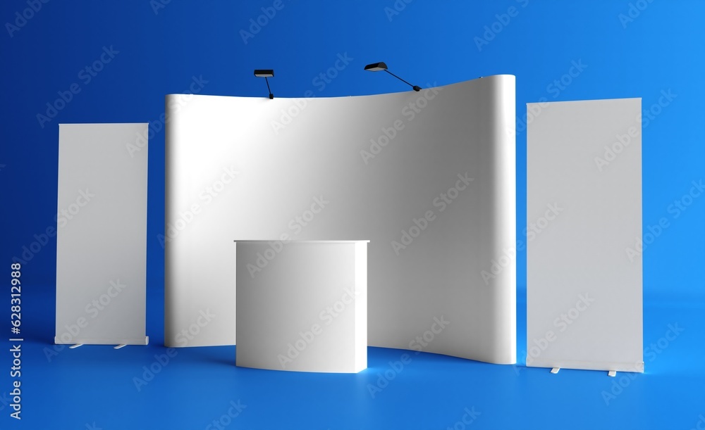 Trade exhibition stand display and rollup. Pop up display with ...