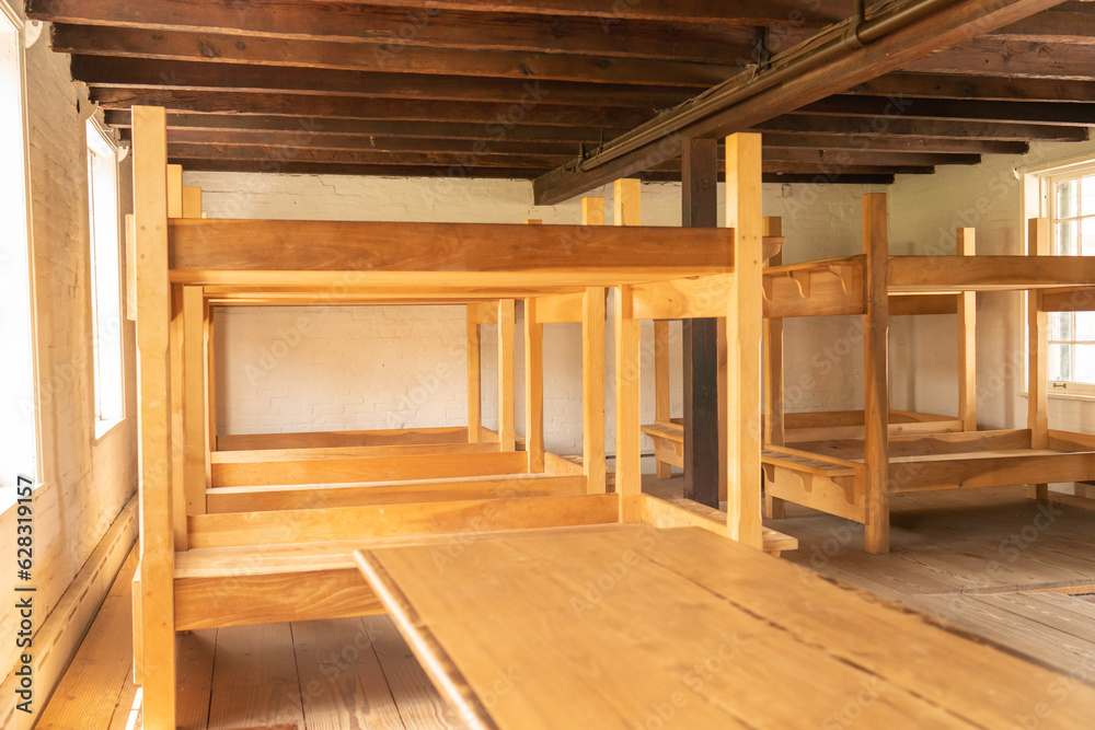 Baltimore, MD US - July 26, 2023: Interior of soldiers quarters with ...