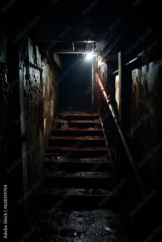 generative ai, generative, ai, eerie, stairs, cellar, basement ...