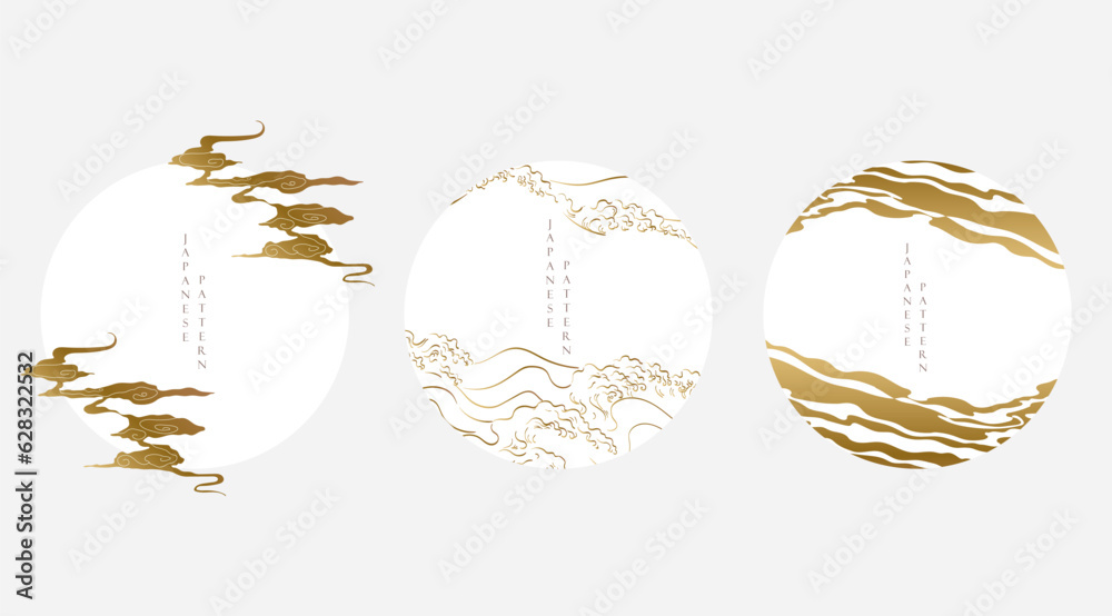 Abstract landscape with Japanese wave pattern vector. Nature art ...