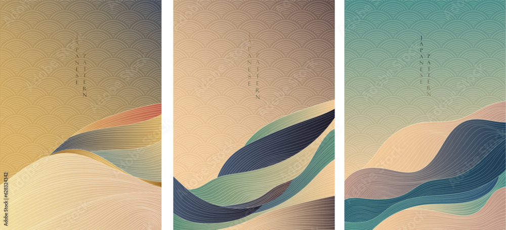 Japanese background with line wave pattern vector. Abstract art ...