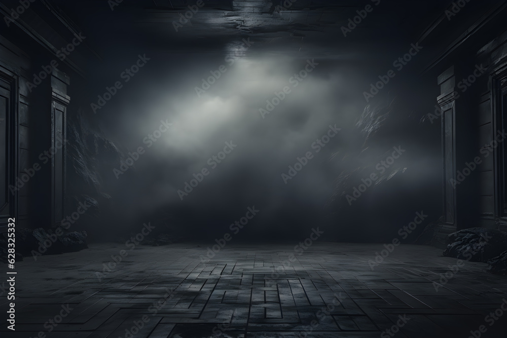 dark room interior with light and smoke mist or fog, in the style of ...