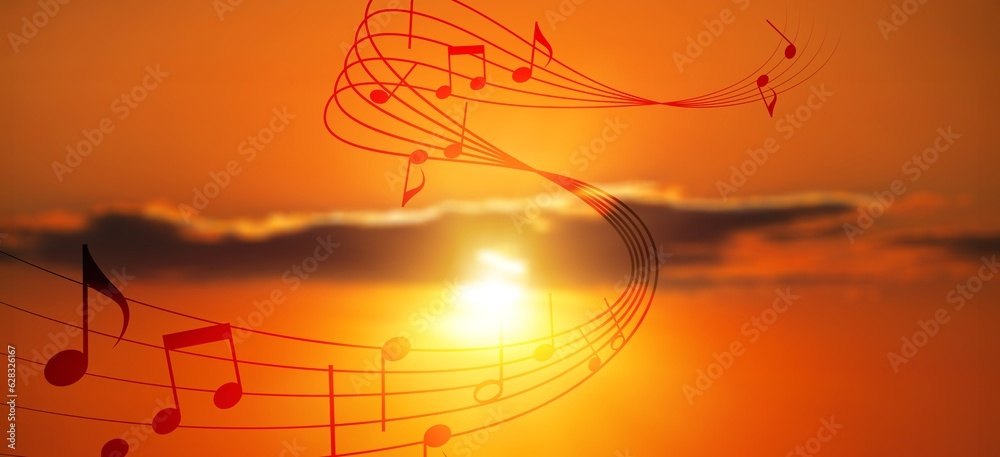 Beautiful musical notes on sunset sky background Stock Photo | Adobe Stock