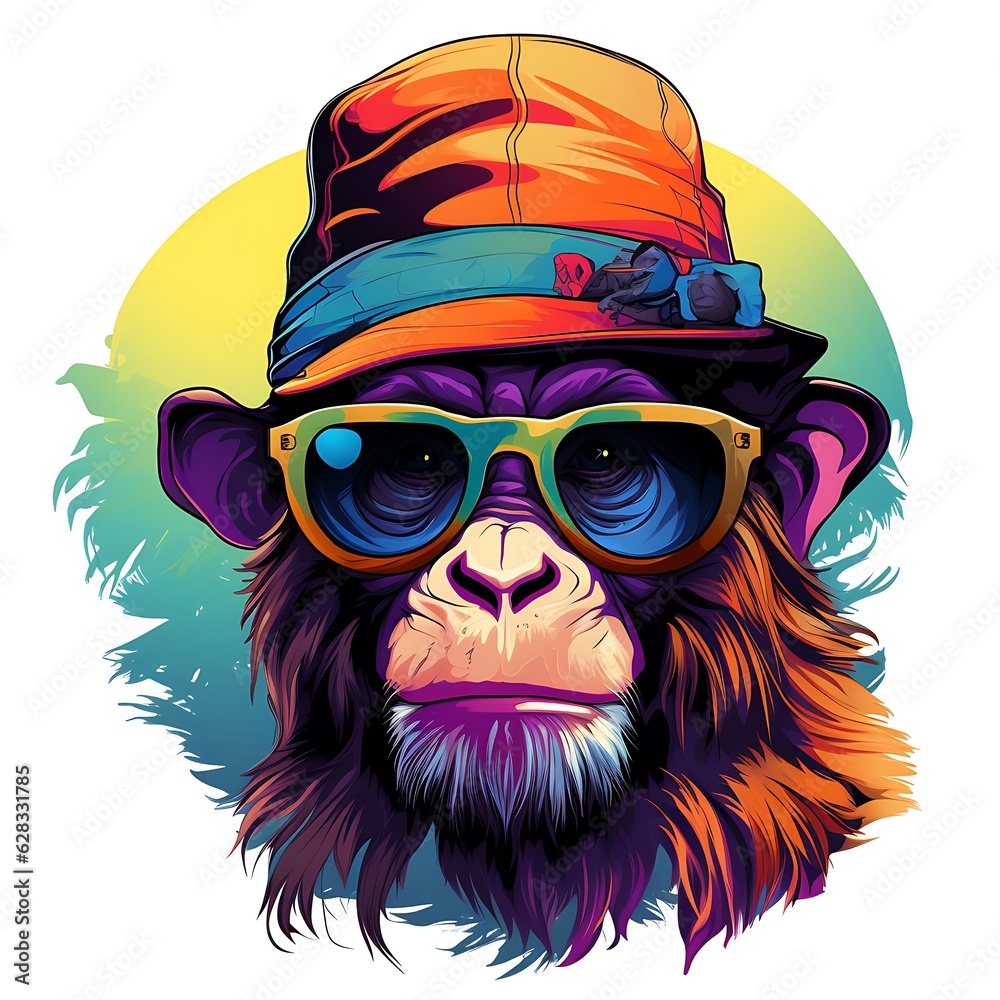 cool-faced monkey wearing stylish glasses and a cap hat vector ...