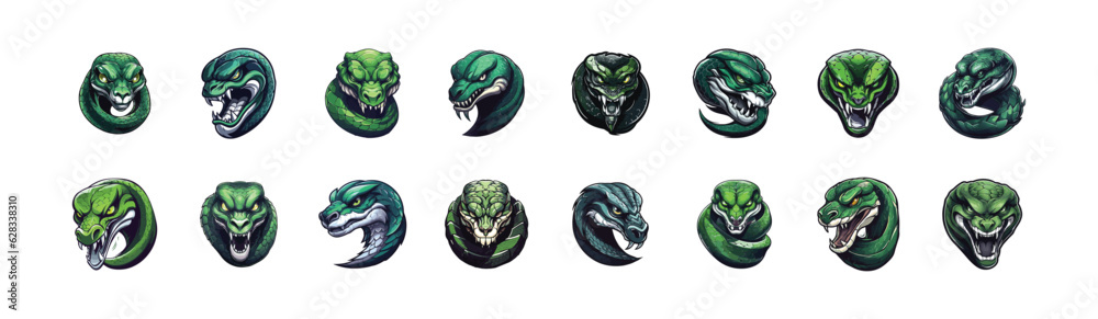 Huge Set of Snake Head Mascots vector illustration, Cobra Snake Mascot ...