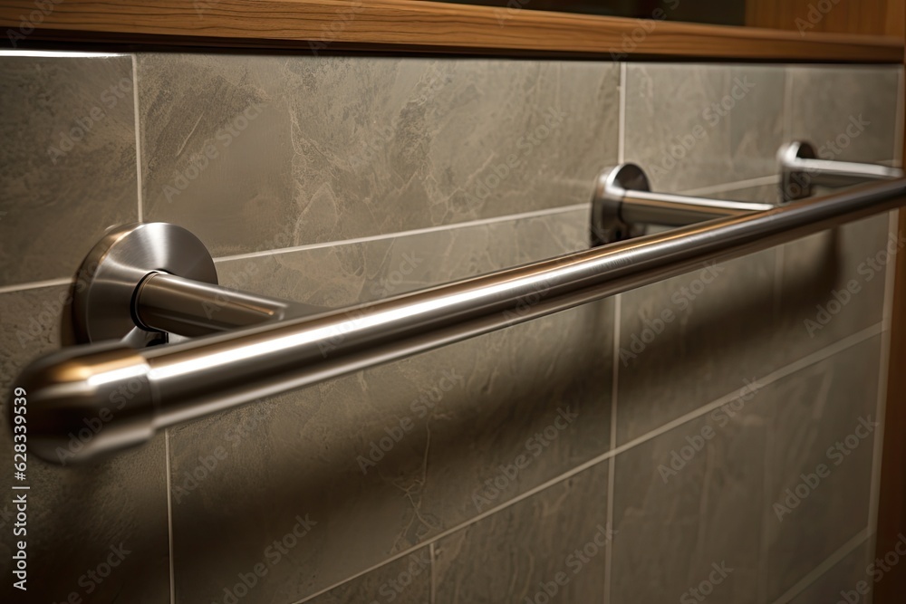 A detailed picture of a stainless steel grab bar handrail affixed to a ...