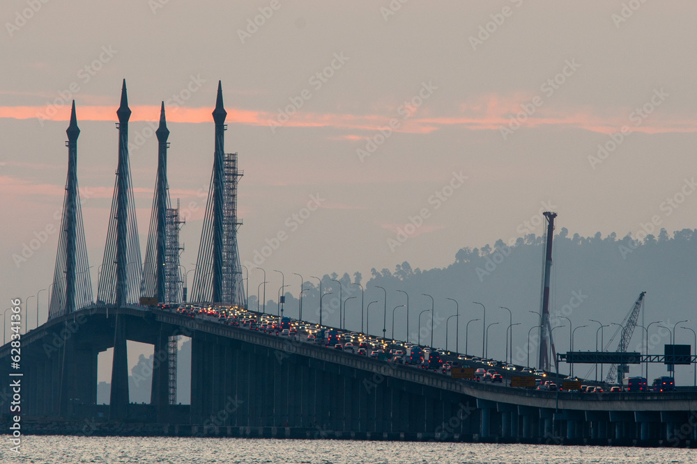 Views of Penang Bridge from various vantage point. Landscape view of ...