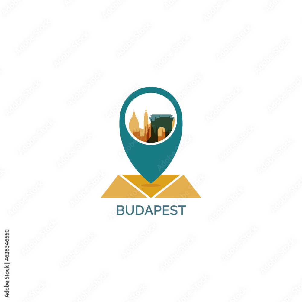 Hungary Budapest map pin point geolocation modern skyline shape pointer ...