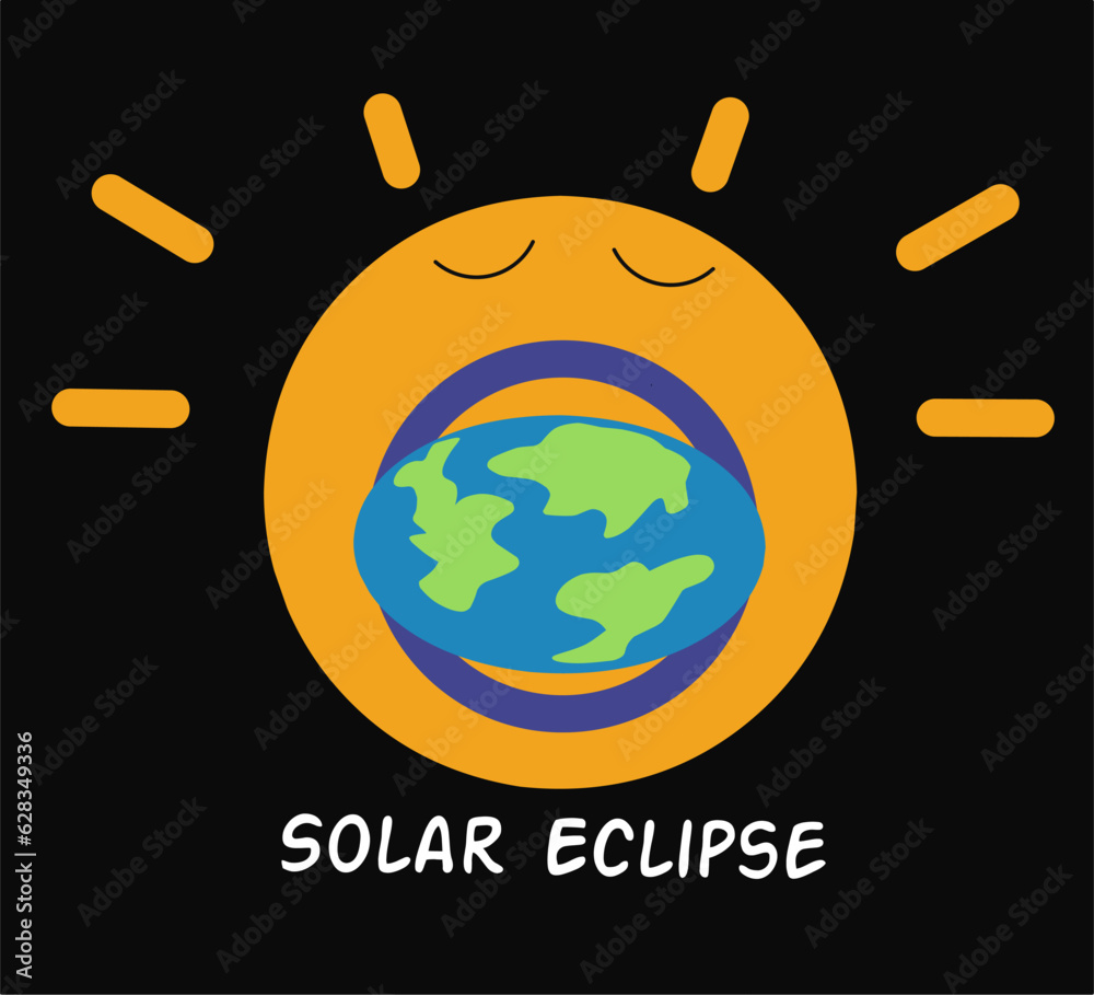 Cute kawaii illustration of solar eclipse Stock Vector | Adobe Stock