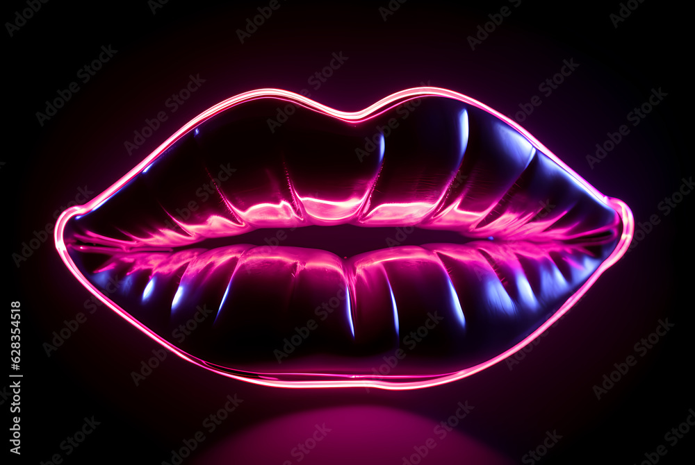 Neon latex lips in black and pink; a generative AI Illustration Stock Illustration | Adobe Stock