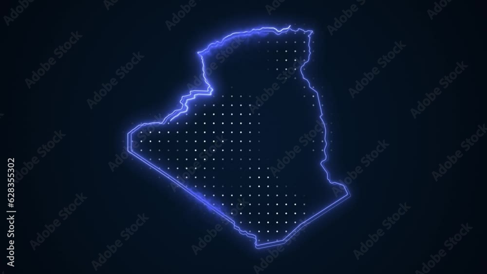 Neon Blue Algeria Map Borders Outline Loop Background. Neon Blue ...
