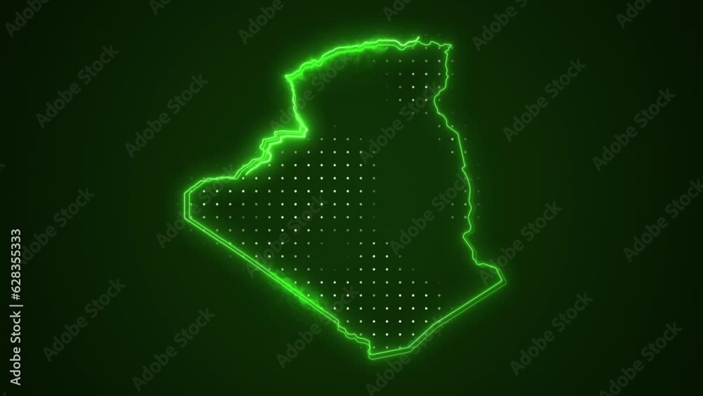 Neon Green Algeria Map Borders Outline Loop Background. Neon Green ...