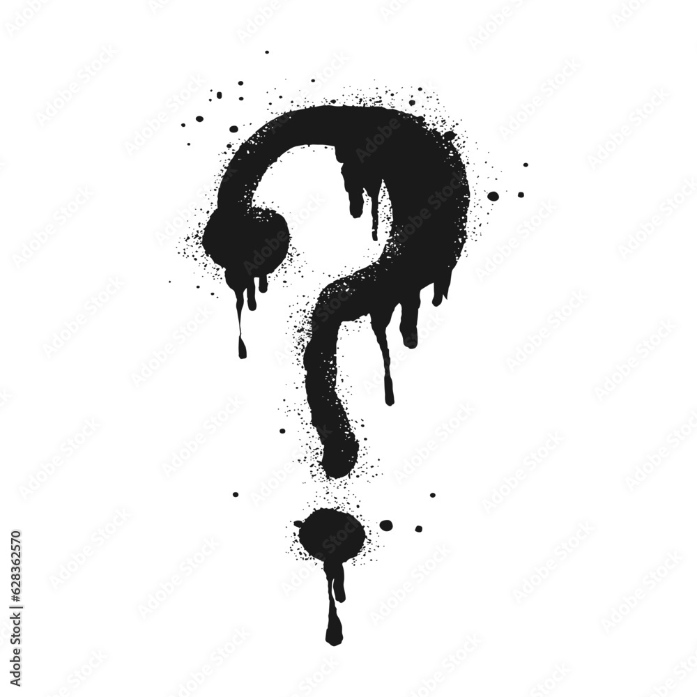 Spray painted graffiti question marks in black over white. question ...