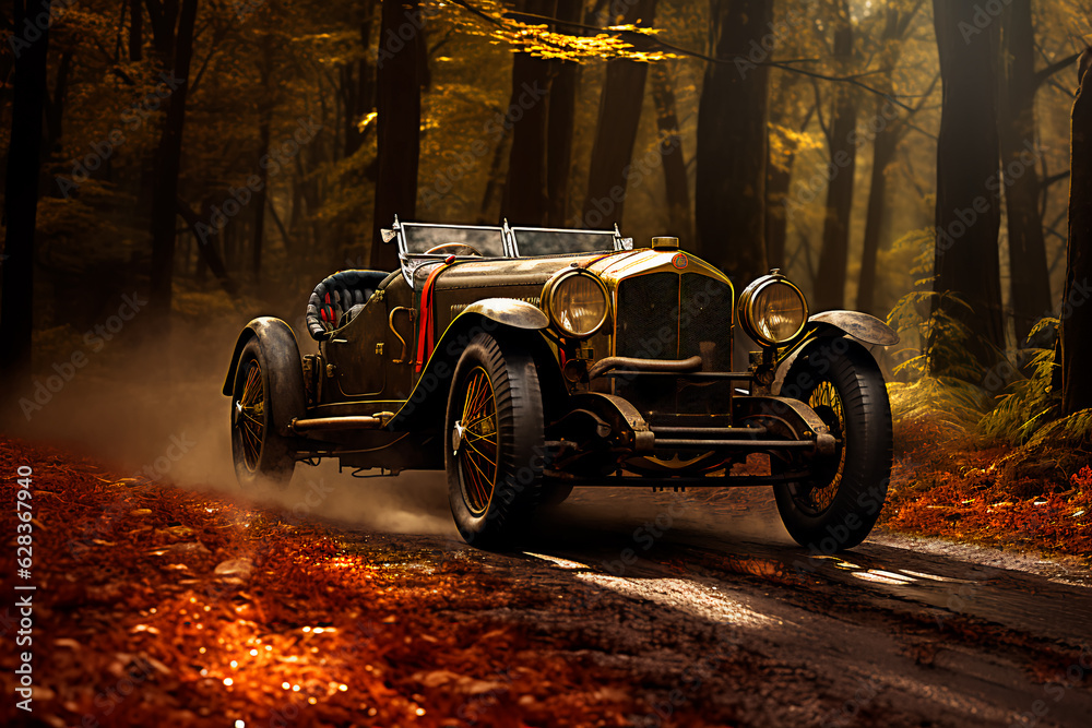 Old classic car drifting. Cornered car and dust behind it. old car in ...