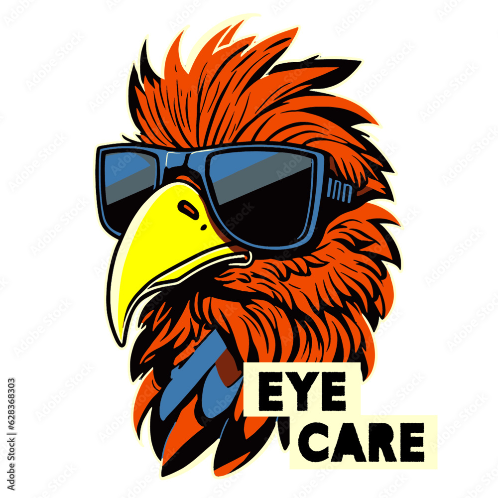 Eagle Head Cartoon with Glasses Vector Digital Print Design. This eagle ...