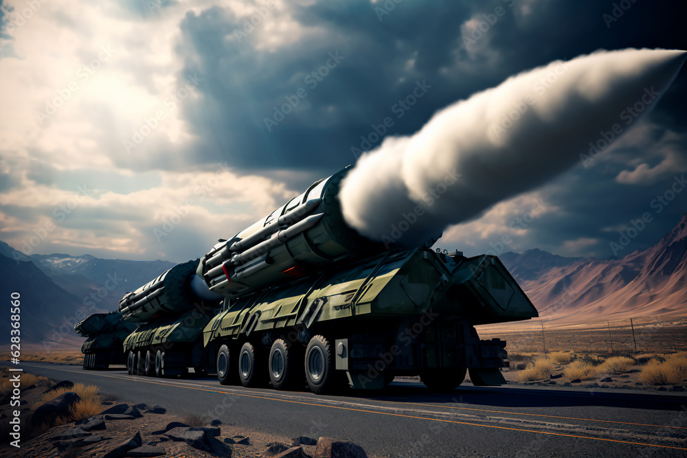 A military missile was launched. Flight of a military rocket. Army and ...