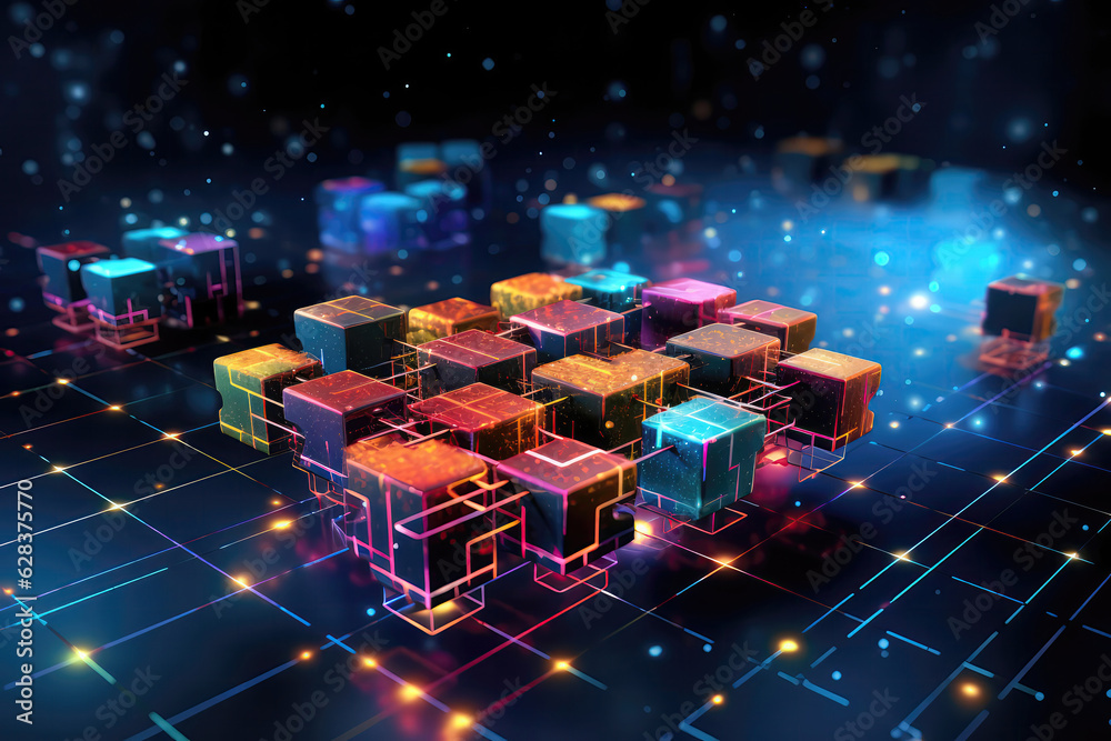 Blockchain Concept With Interlocking Puzzle Pieces Stock Illustration ...