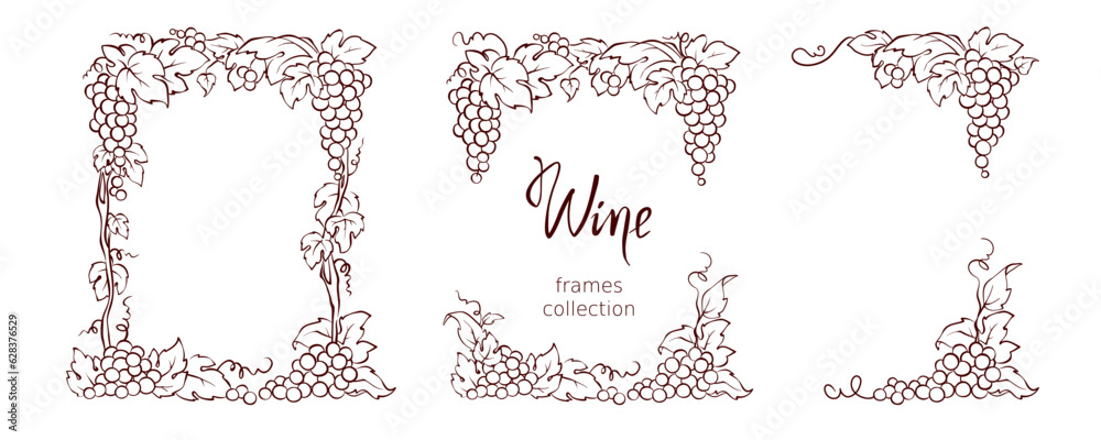 Set of design elements with vine. Vector graphic illustration, corners ...