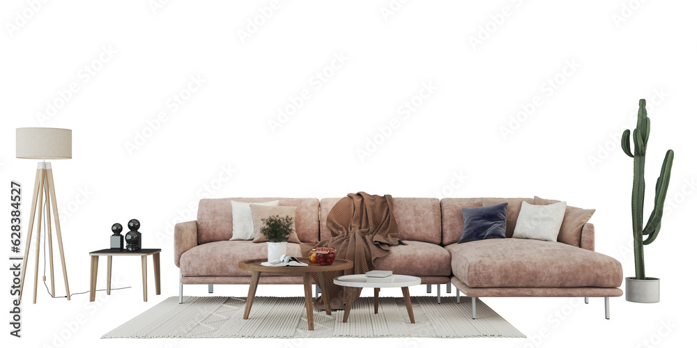 Interior furniture set 3D render. Living room house floor template ...