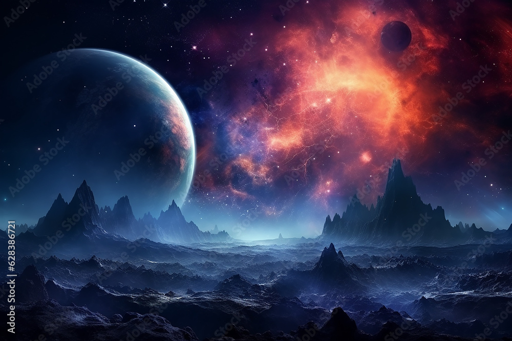 Outer Space View with planet and Nebula Galaxy Showing the Beauty of ...