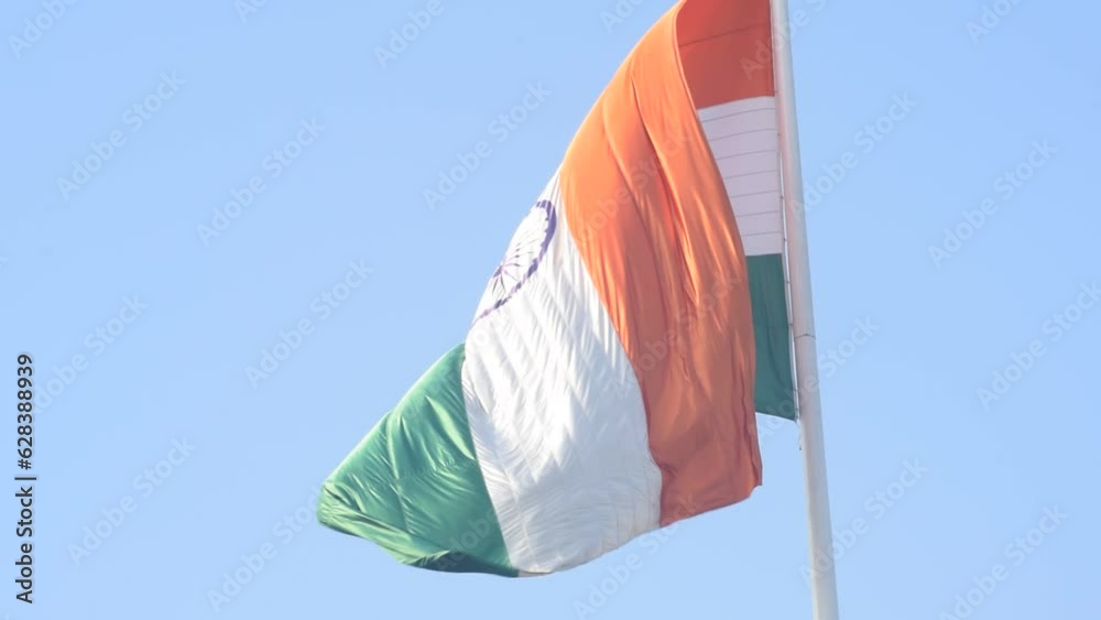 India flag flying high at Connaught Place with pride in blue sky, India ...