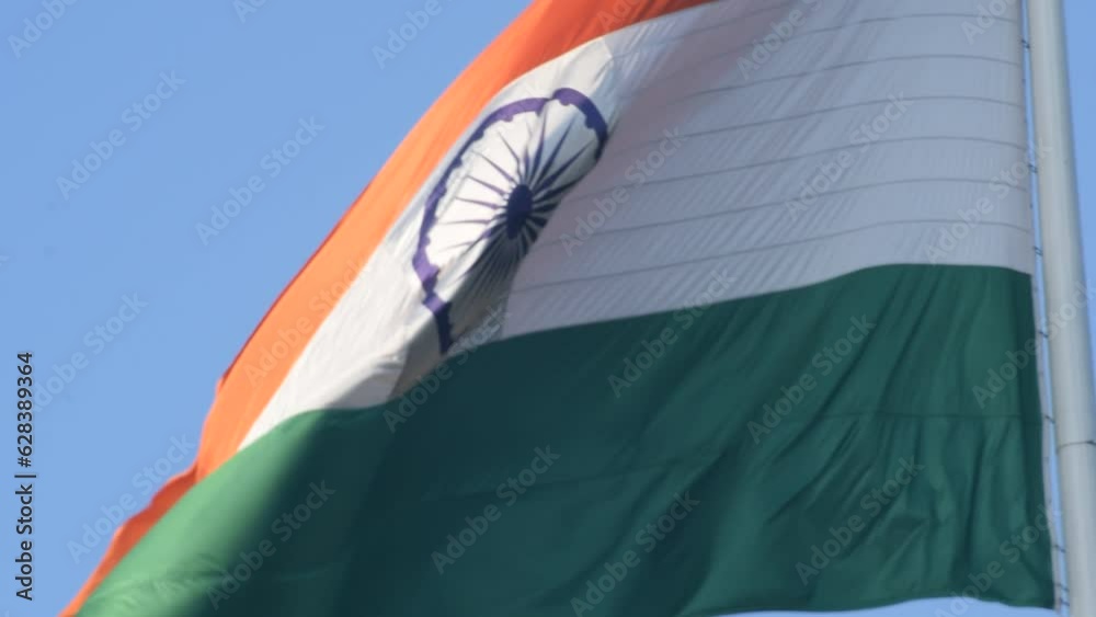 India flag flying high at Connaught Place with pride in blue sky, India ...