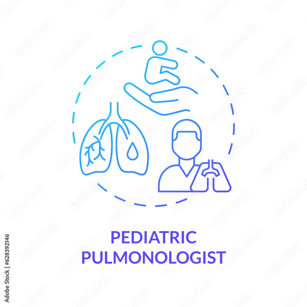 Pediatric pulmonologist blue gradient concept icon. Respiratory system ...