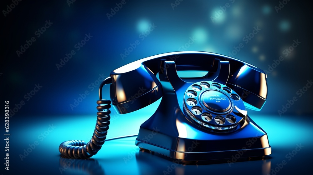 Vintage rotary telephone or phone ringing. Dark blue background. Retro ...