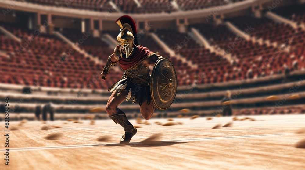 Generative AI, Realistic illustration of a fierce gladiator attacking ...
