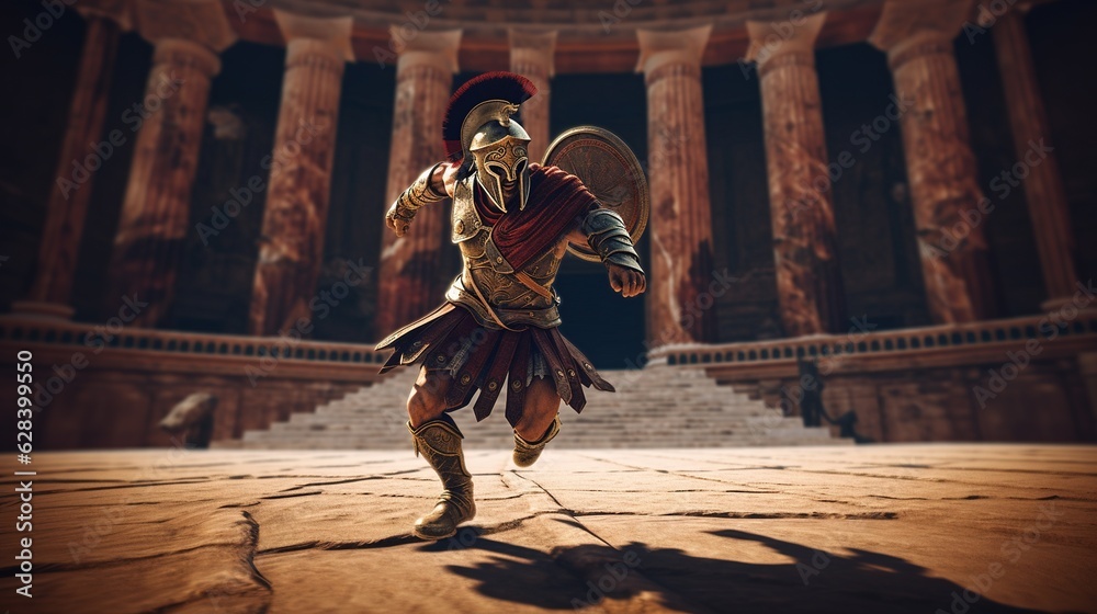 Generative AI, Realistic illustration of a fierce gladiator attacking ...