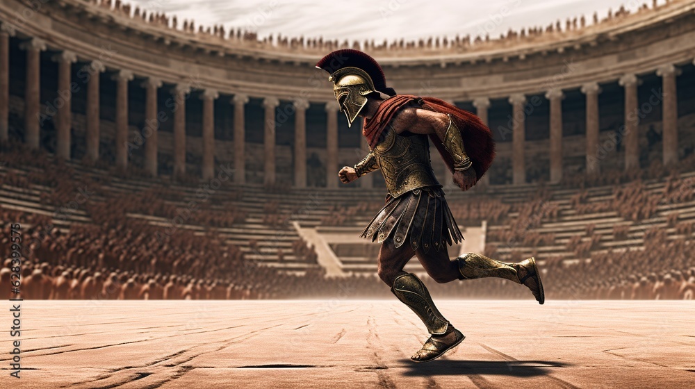 Generative AI, Realistic illustration of a fierce gladiator attacking ...