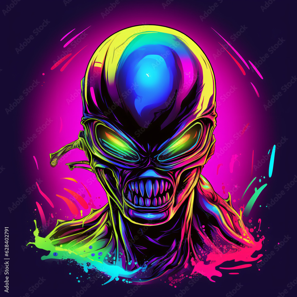 T-shirt Design of graphic cute alien in vivid colors, Cybernetic art ...