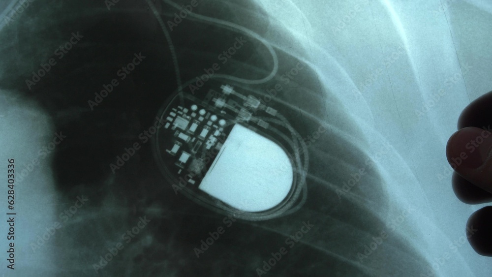 Doctor Examining X-Ray Image of Chest with Artificial Cardiac Pacemaker ...