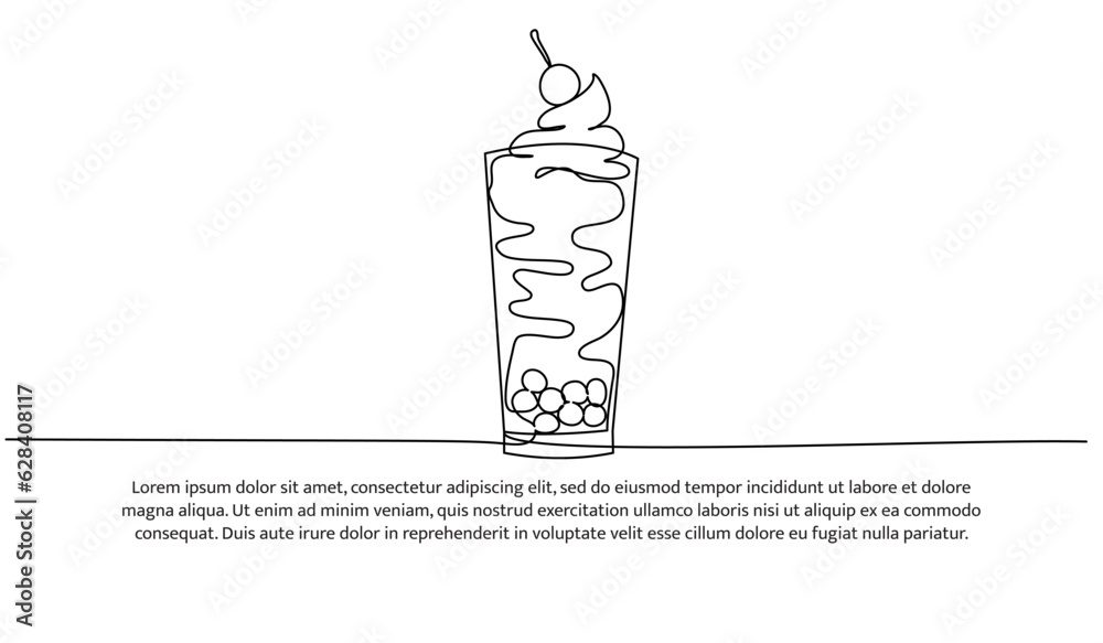 Milkshake one continuous line design. Restaurant drink menu design ...
