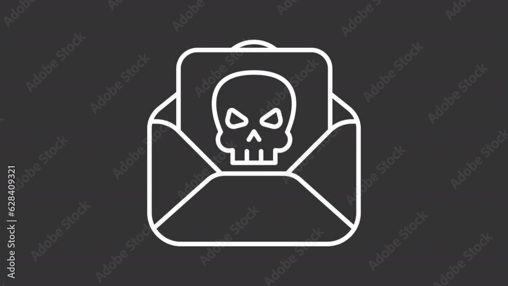 Vidéo Stock Email phishing white line animation. Letter with skull ...